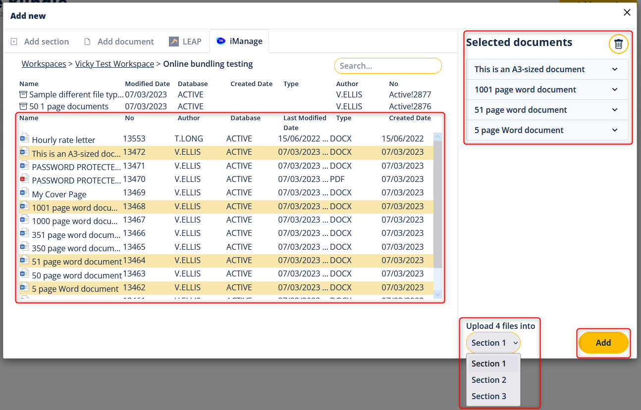 How to add iManage documents to your bundle