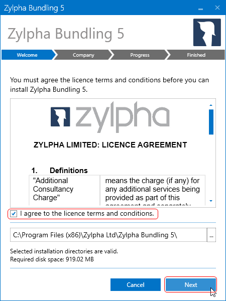 Downloading and running the Zylpha Bundling installer
